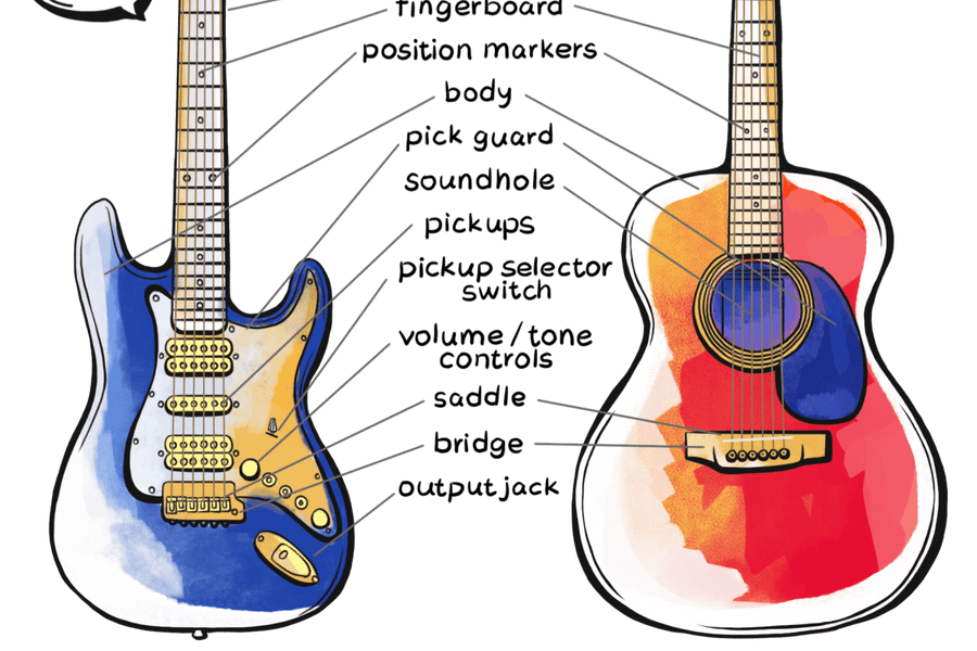 Anatomie de la guitare 101 - Quels sont les différents noms des partie