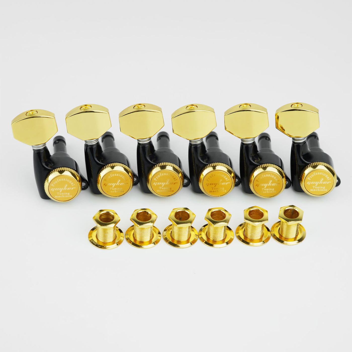 Electric Guitar Locking Tuners 1:18 Gear Ratio Black Gold | Guyker