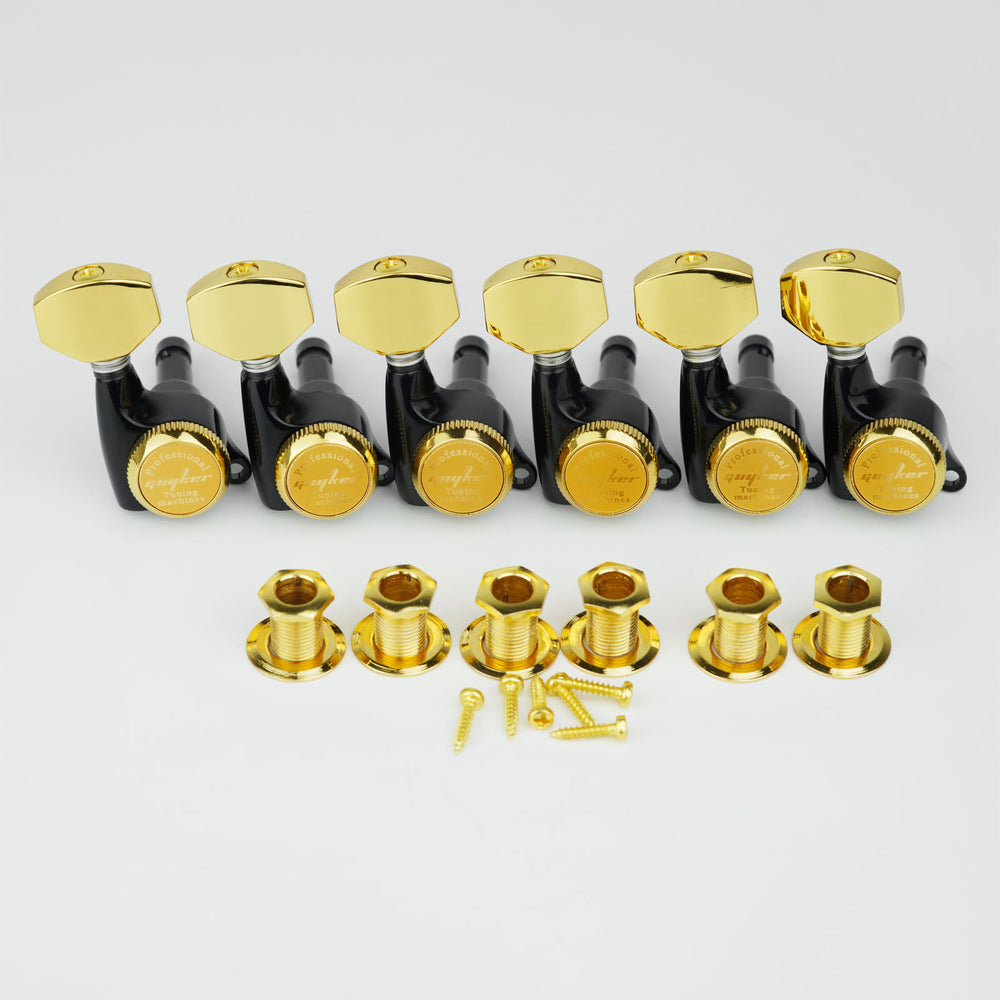 Electric Guitar Locking Tuners 1:18 Gear Ratio Black Gold | Guyker
