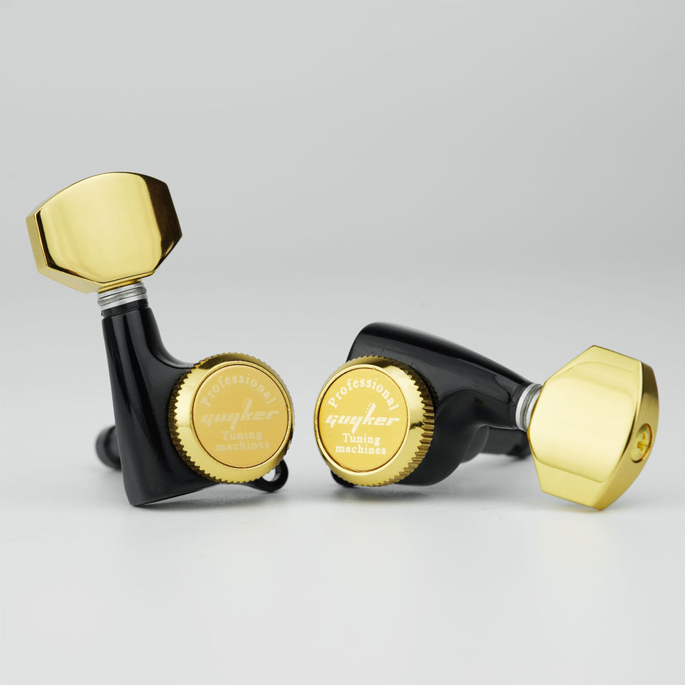 Electric Guitar Locking Tuners 1:18 Gear Ratio Black Gold | Guyker